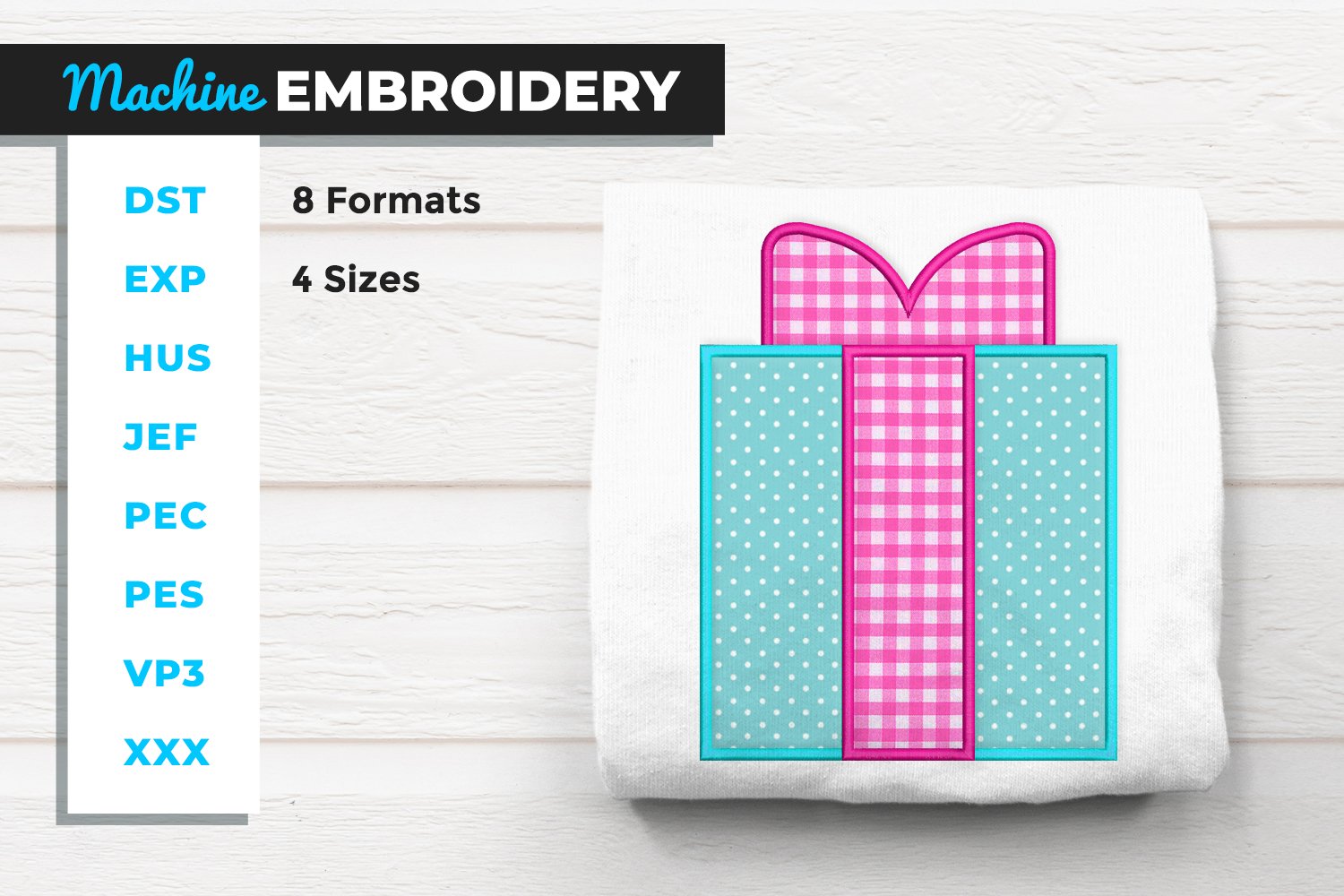 Gift Box Applique Machine Embroidery