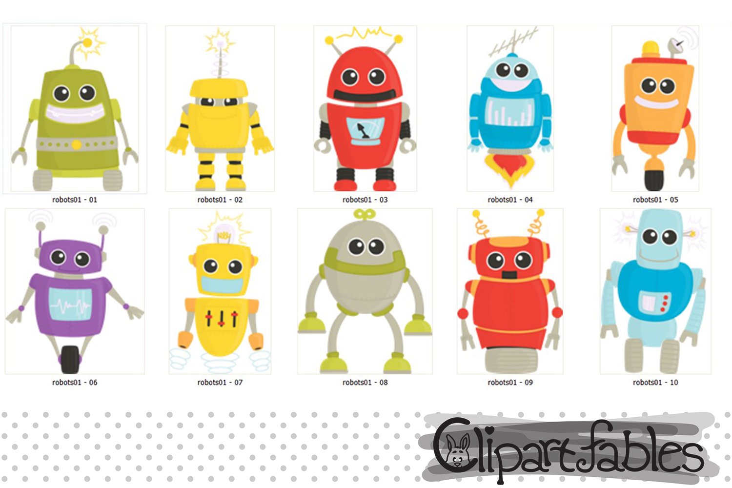 ROBOT friends clipart, Cute toy robots - INSTANT clip art (672135 ...