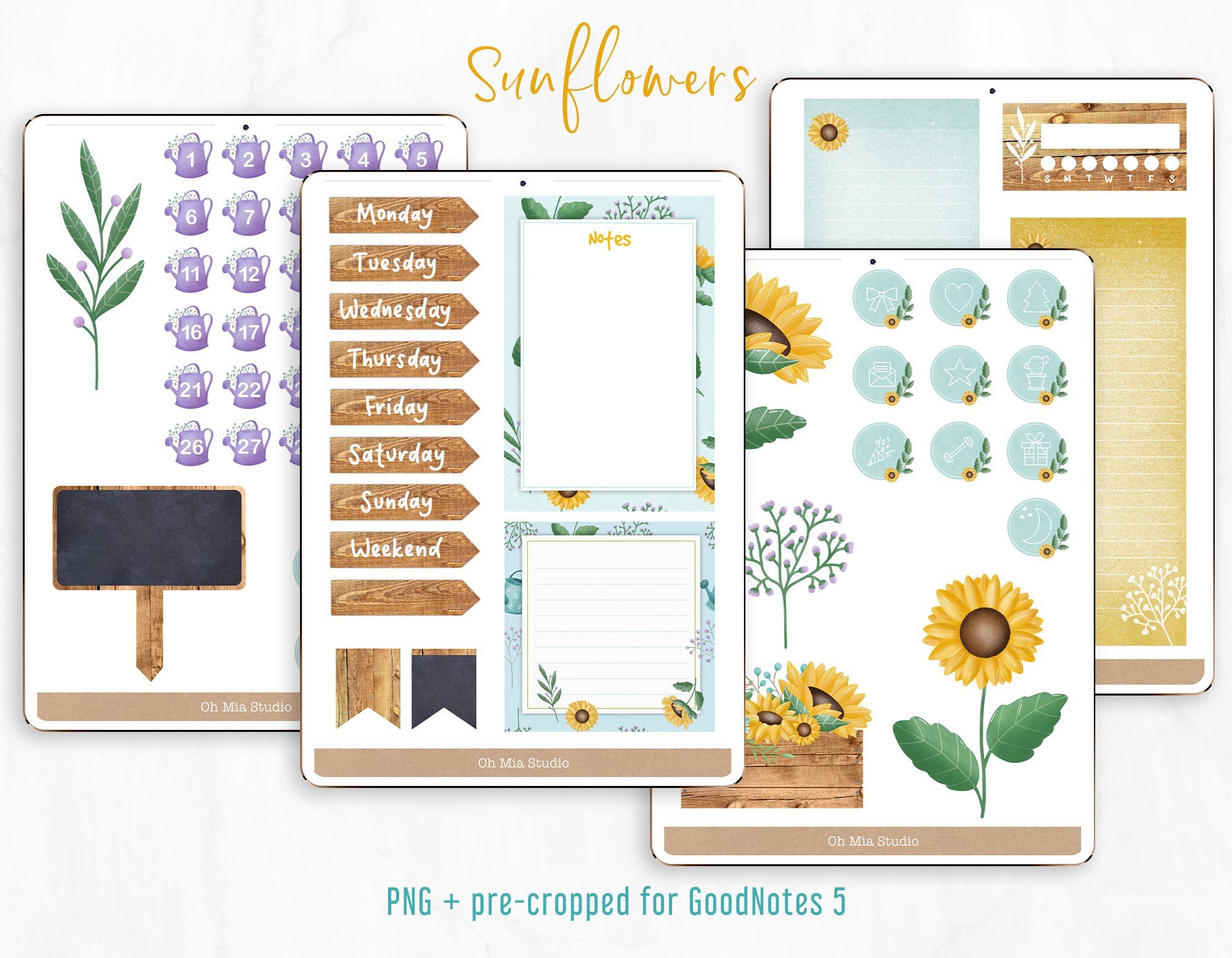 Digital Stickers Sunflowers, Digital Junk Journal. GoodNotes (541695 ...