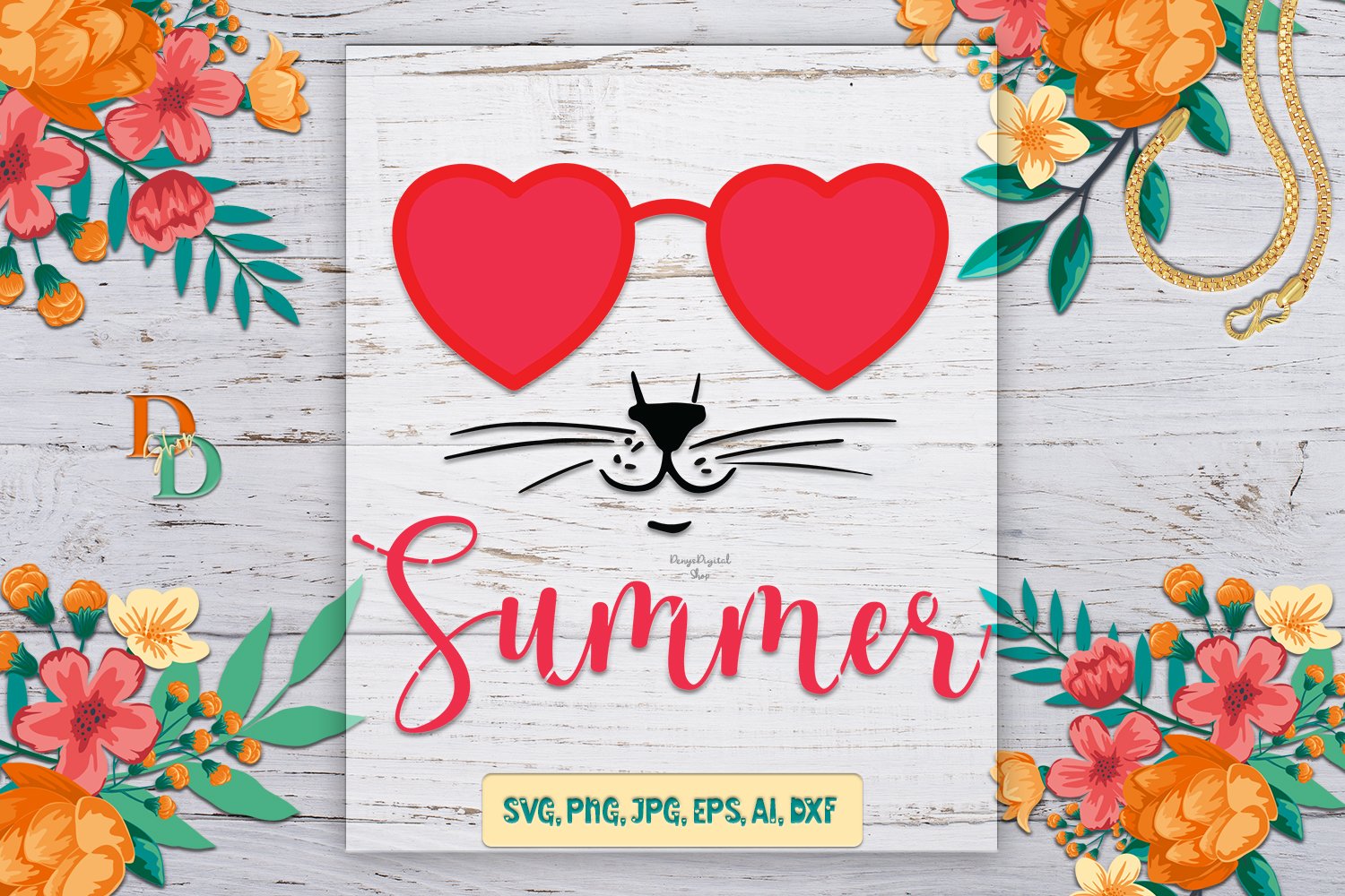 Summer CAT svg, svg cat face, png cat summer image, digital (712599 ...