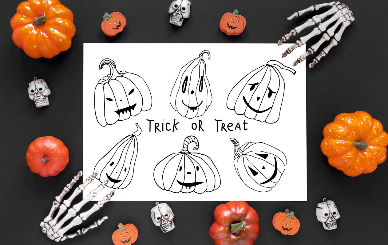 Black And White Halloween Pumpkins Clipart & Cards -Line Art (849959 ...
