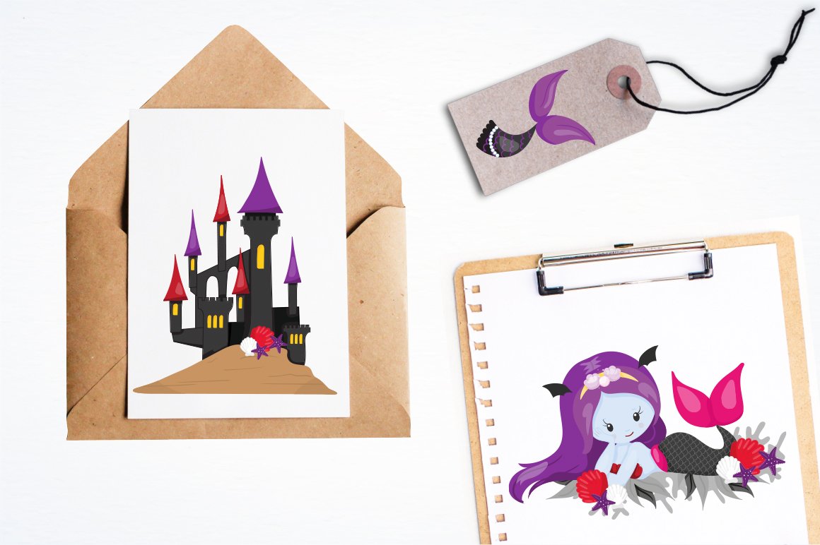 Halloween Mermaid Vampires Graphics and illustrations, vecto