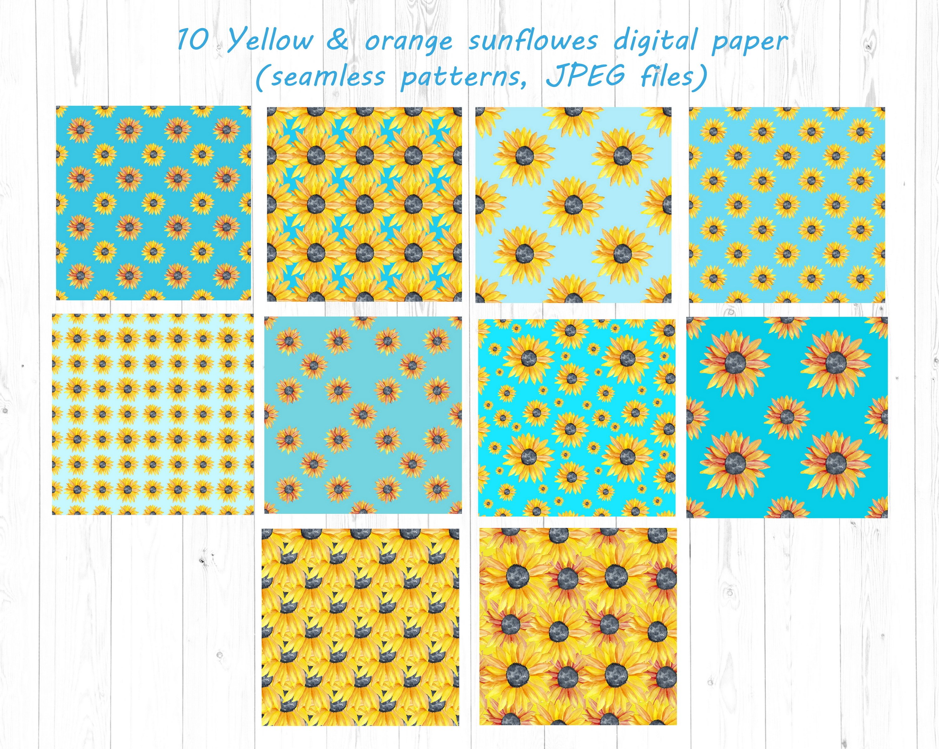 Watercolor Sunflowers Digital Paper - 10 Seamless Patterns (644456 ...