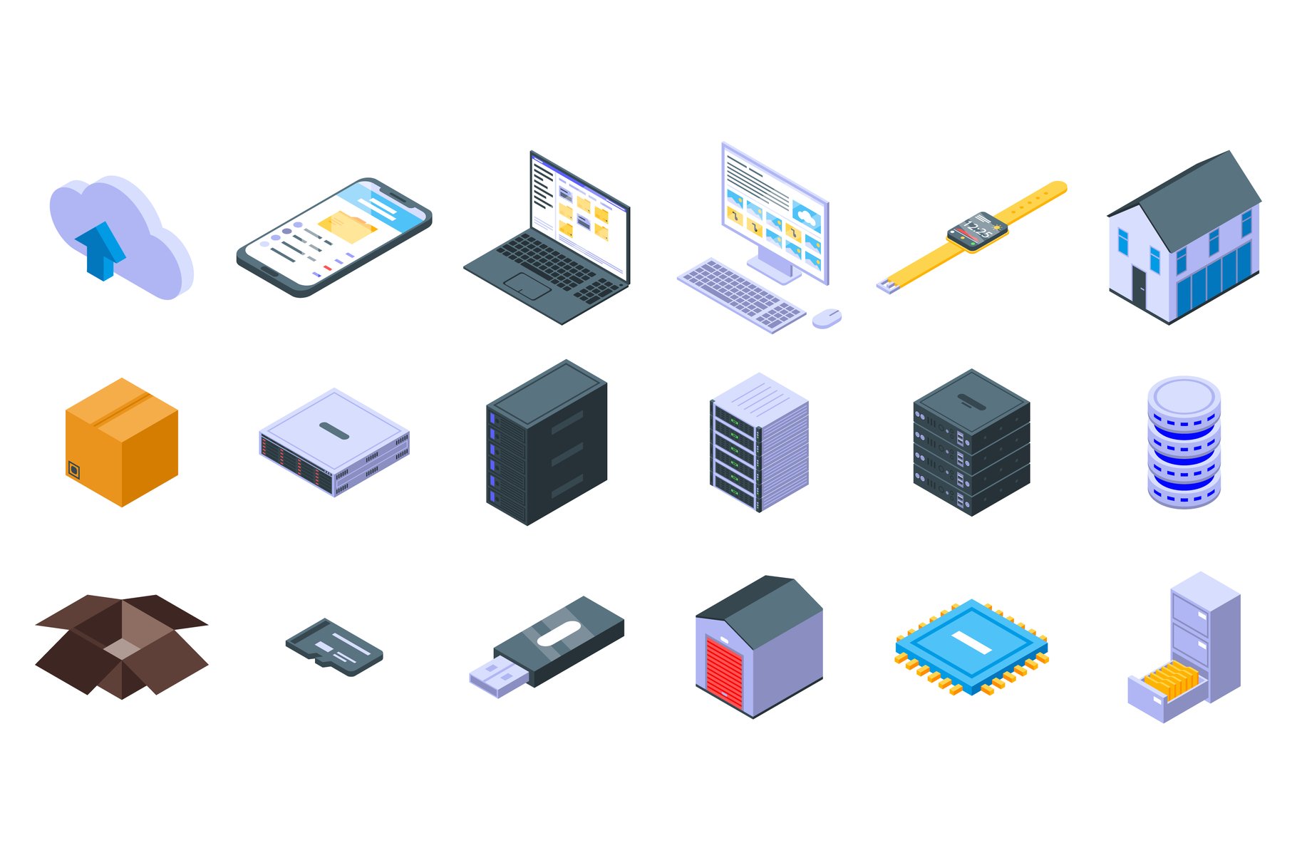Storage icons set, isometric style (546245) | Icons | Design Bundles