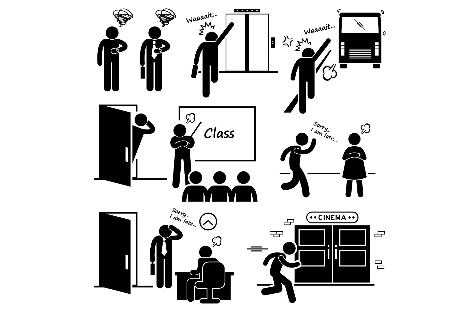 Late Rushing Running Hurrying Stick Figure Pictogram Icons (755318 ...