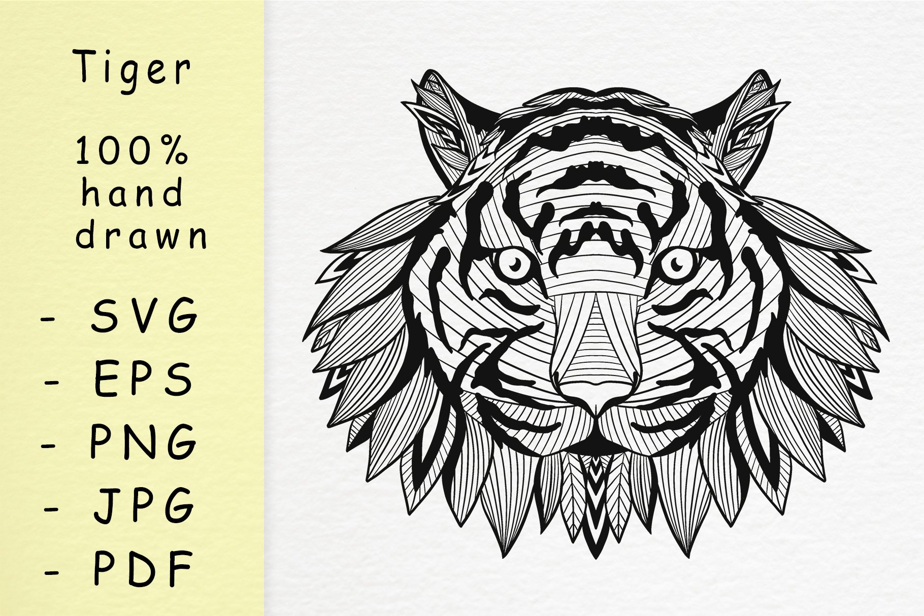 Hand drawn tiger head with patterns