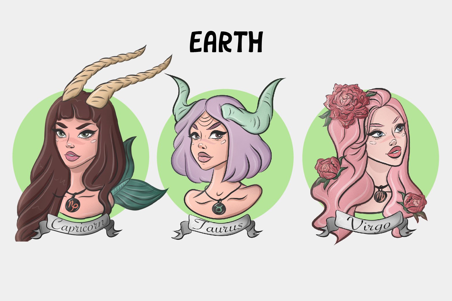 Zodiac Signs Set Hand-drawn Digital Art (555616) | Illustrations ...