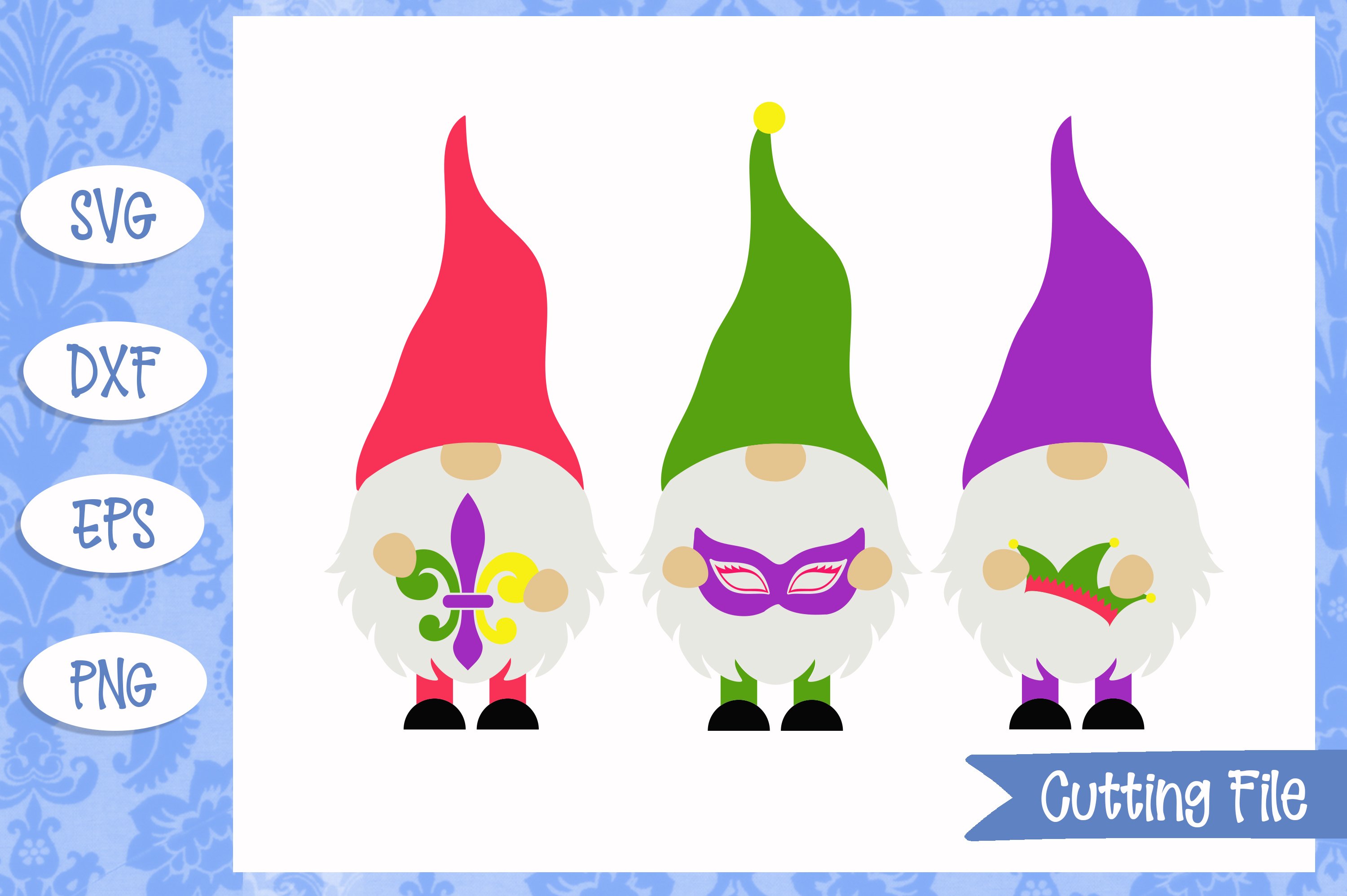 3 Mardi Gras Gnomes SVG File