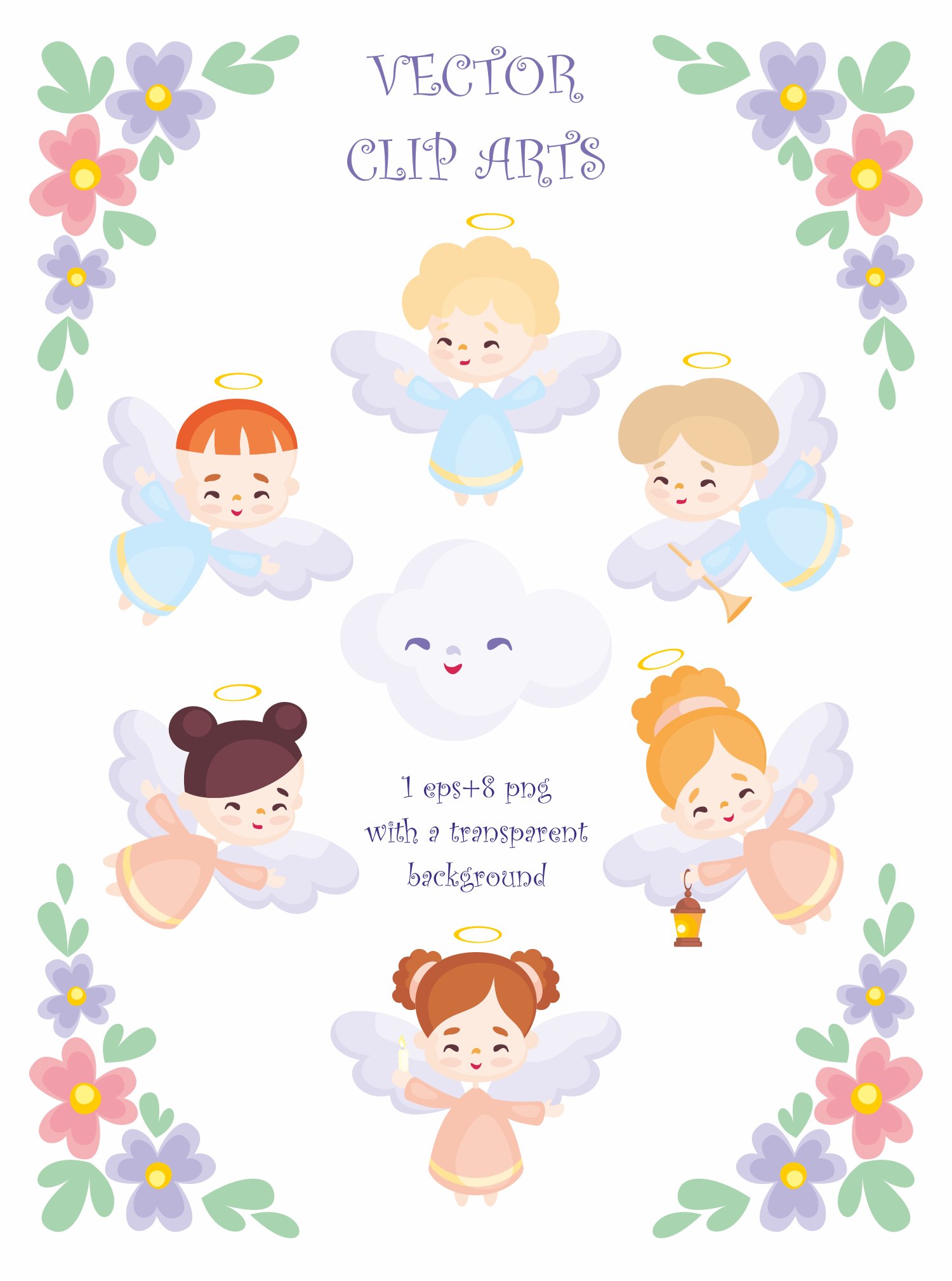 Cute angels. Vector clip arts (48698) | Illustrations | Design Bundles