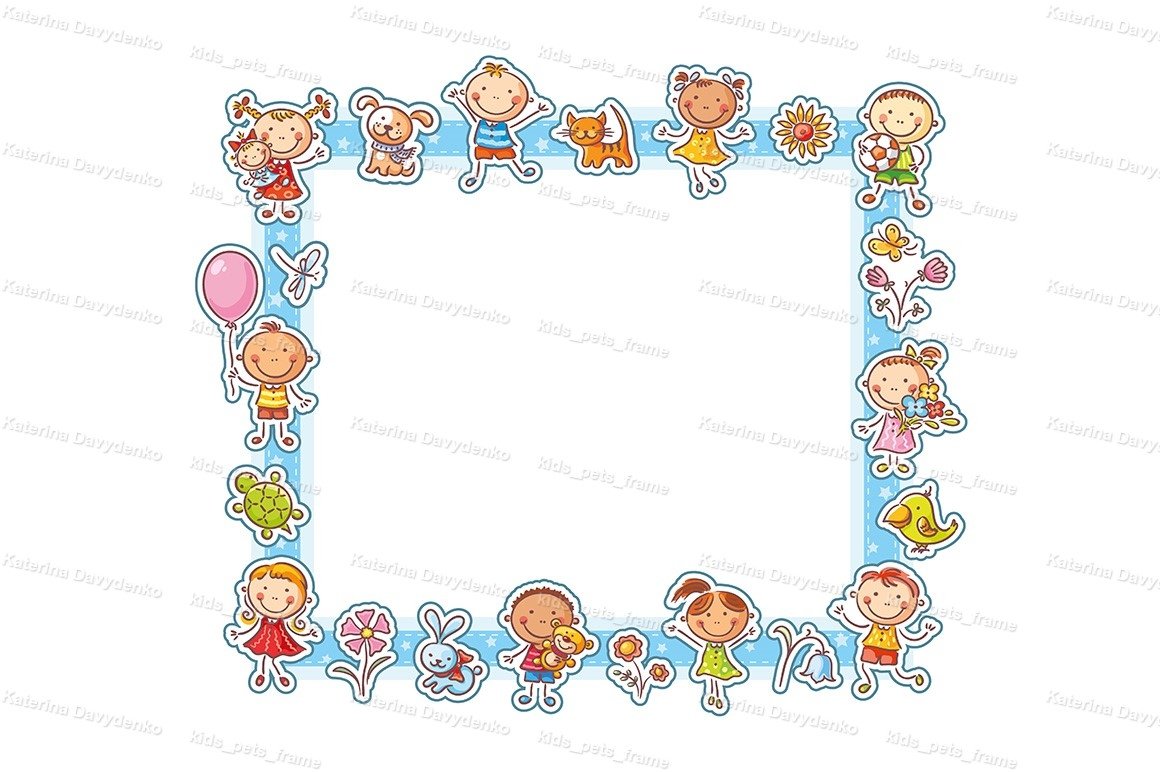 Happy Kids Rectangular Frame (727750) | Illustrations | Design Bundles