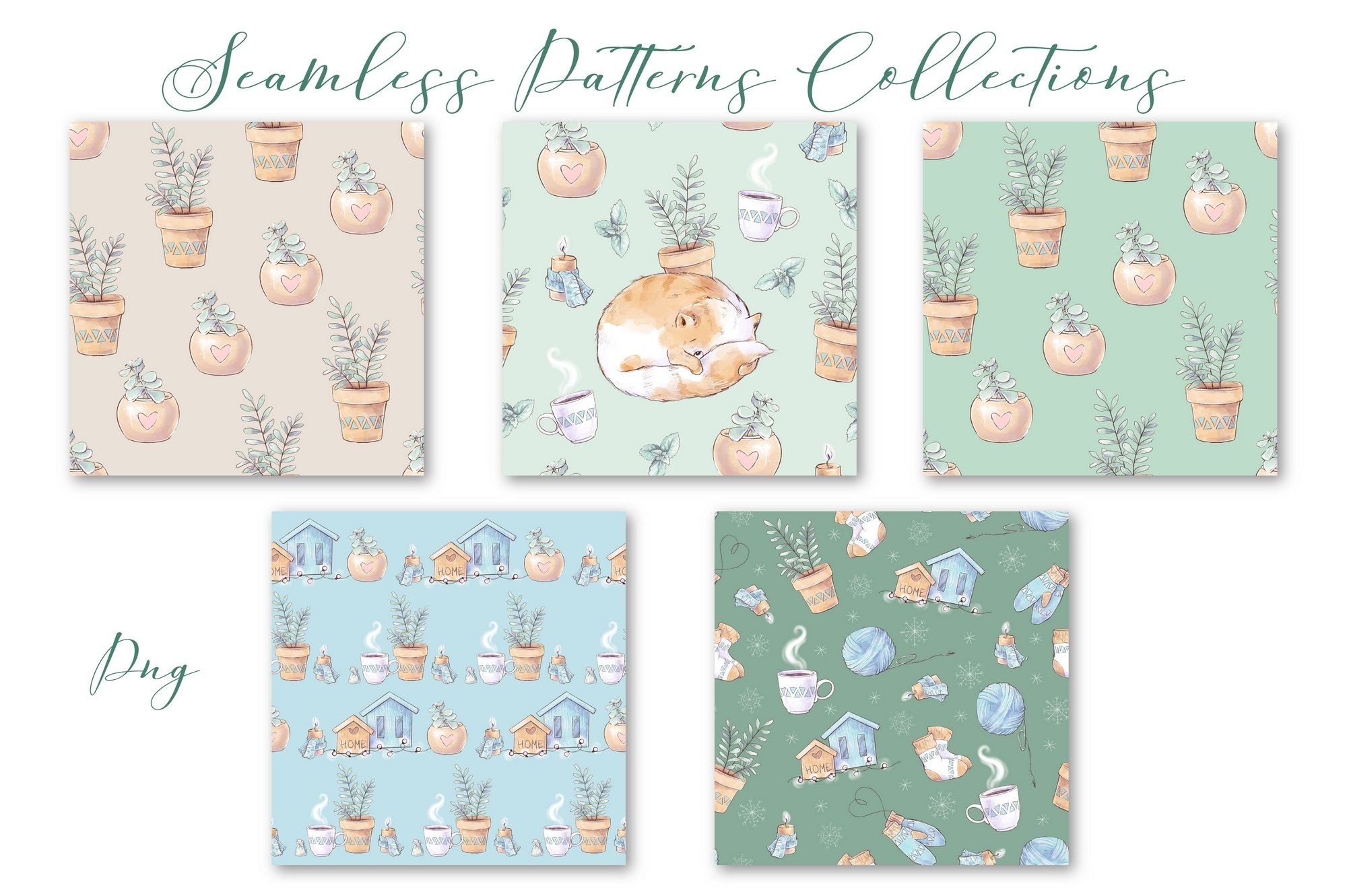 Cute Cat Seamless Patterns Set