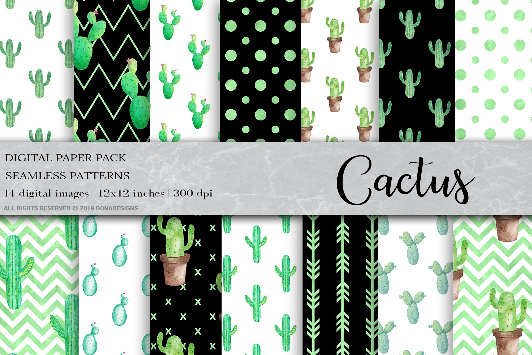 Watercolor Cactus Digital Papers, Cactus Patterns (380953) | Patterns ...