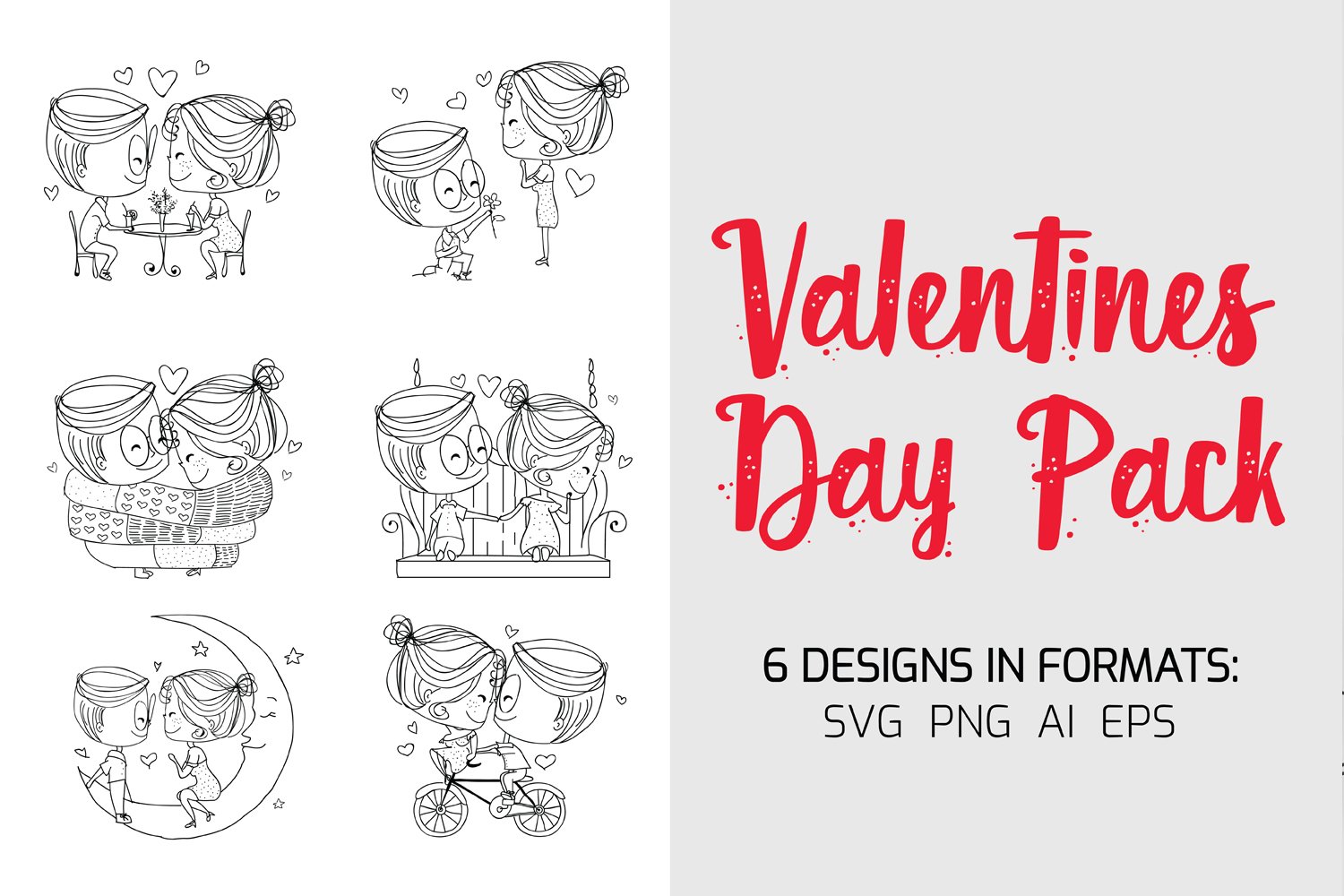 Valentines Day Pack - 6 Designs (1150323) | Illustrations | Design Bundles