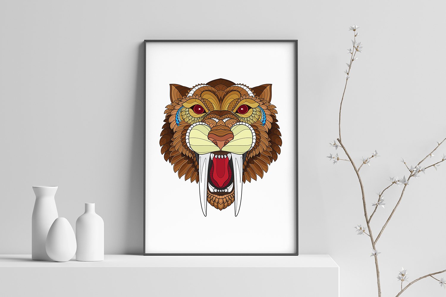 Zentangle Stylized Saber tooth (202335) | Illustrations | Design Bundles