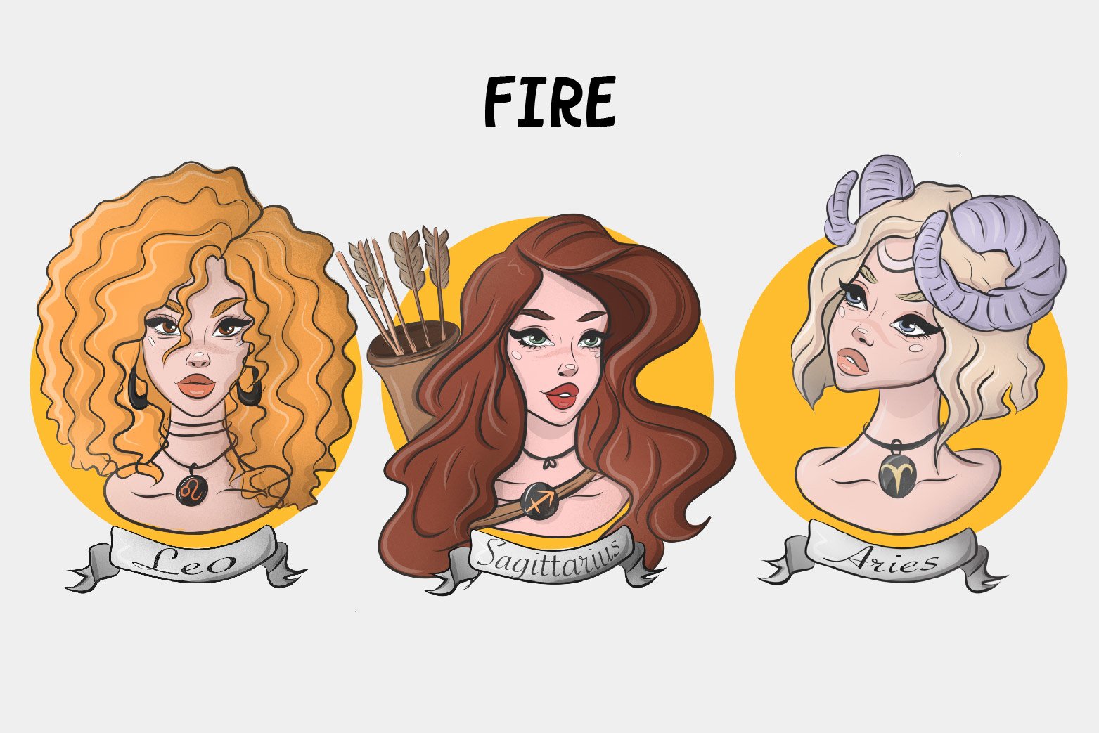 Zodiac Signs Set Hand-drawn Digital Art (555616) | Illustrations ...