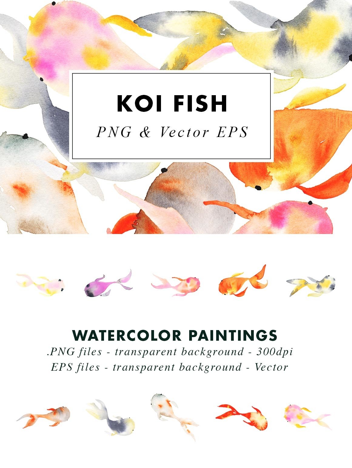Watercolor Koi Fish Illustration Clip Art in PNG & EPS