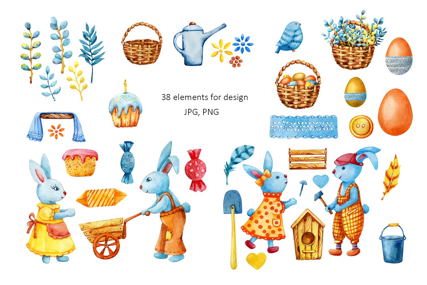 Happy Easter and spring. Watercolor illustration. Big set. (487572 ...