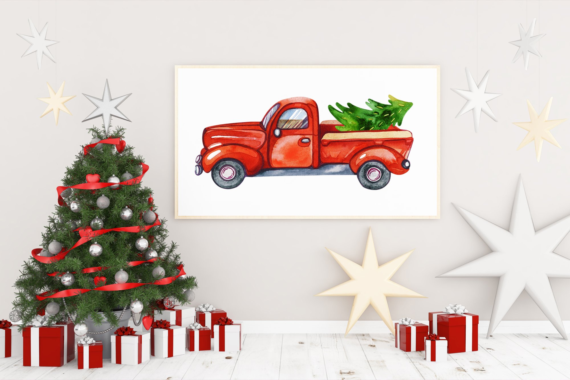 Red Truck Christmas. Truck Christmas Tree. Christmas Card (986966 ...