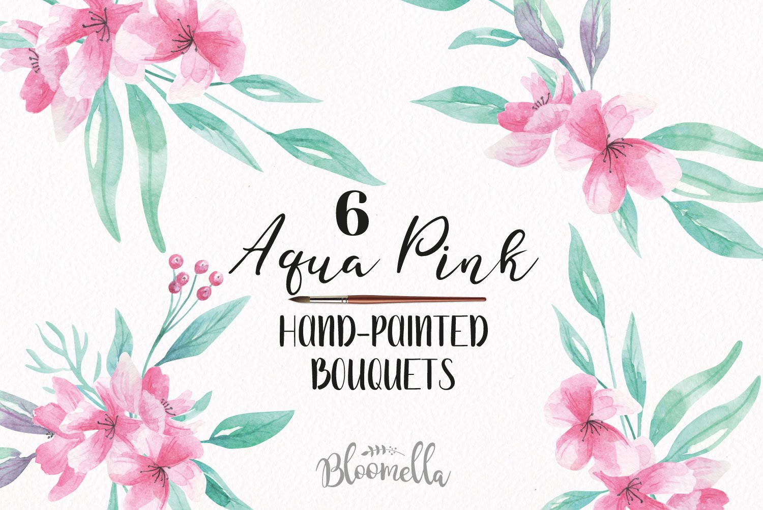 Watercolor Aqua Pink Clipart Bouquets Flowers Summer Florals (99896 ...