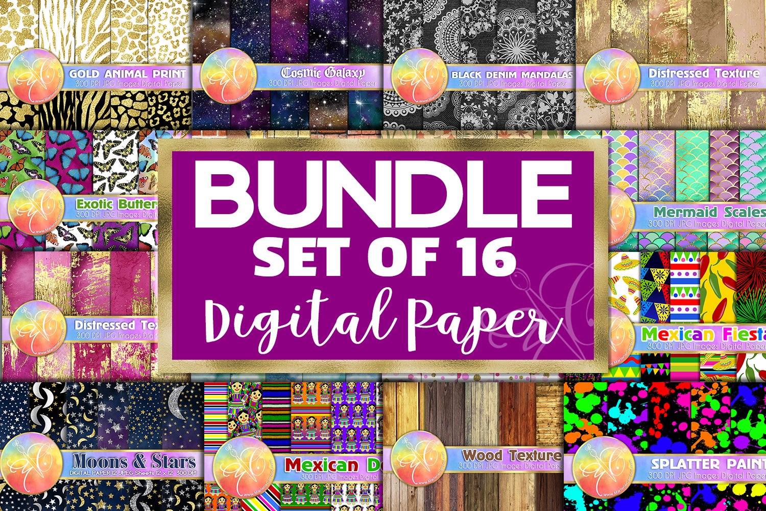 BUNDLE Digital Paper, Set of 16 Themes, Digital Background (406760 ...
