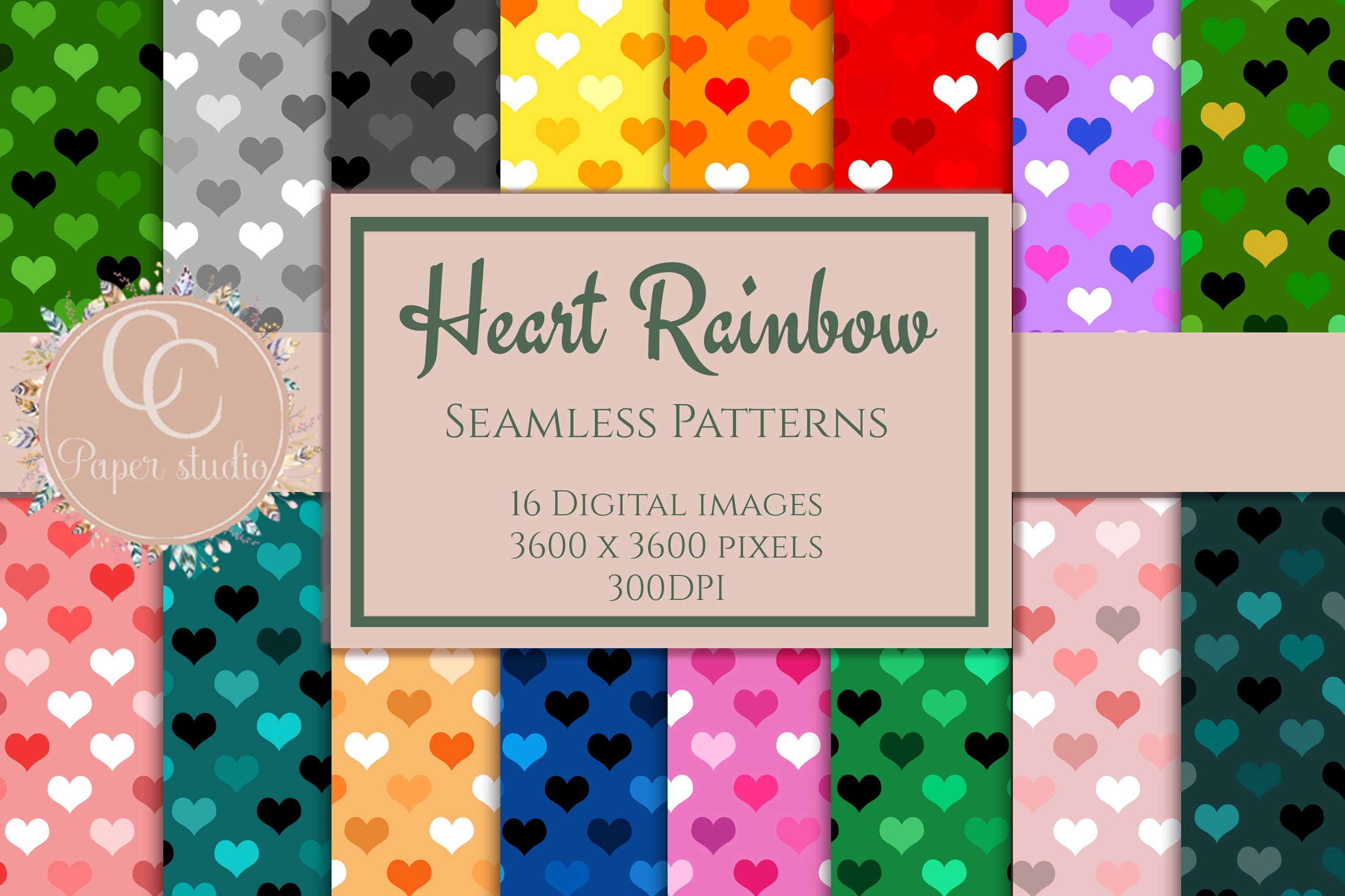 Digital paper Rainbow fun paper - Heart edition (927618) | Patterns ...
