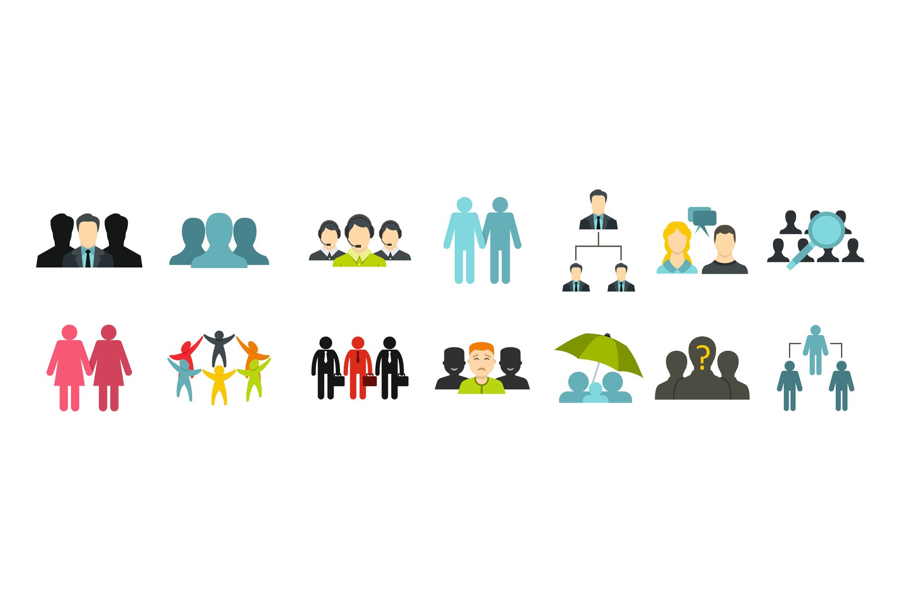 People group icon set, flat style (389435) | Illustrations | Design Bundles