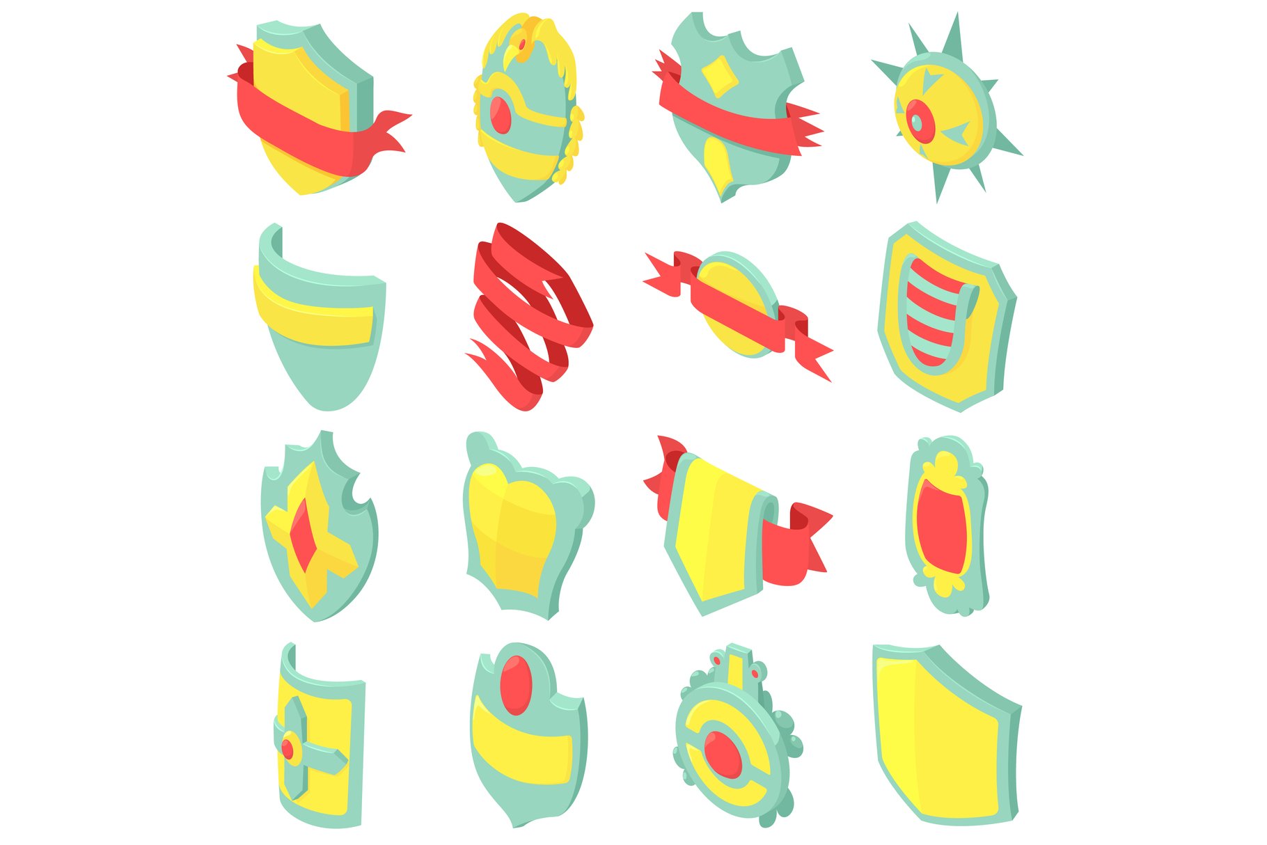 Shield badge icons set, isometric style (492092) | Icons | Design Bundles