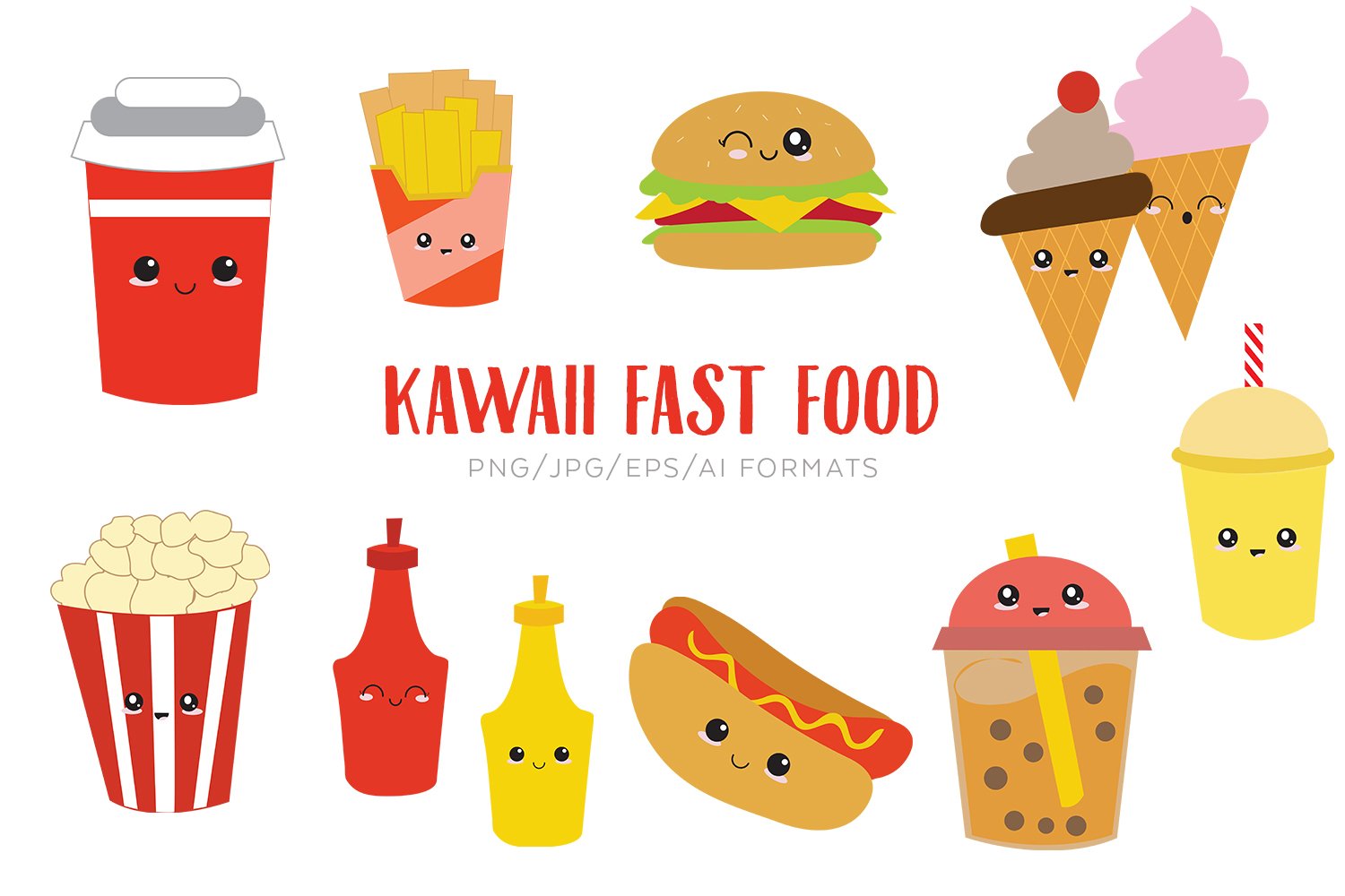 Kawaii Fast Food Vector Clipart