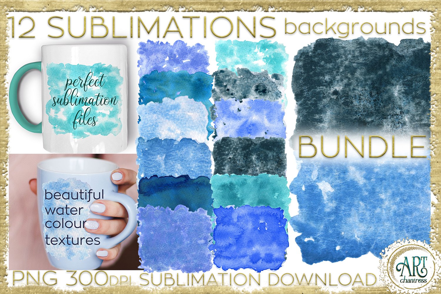 Sublimation BUNDLE Blue Watercolor backgrounds textures PNG (1145972 ...