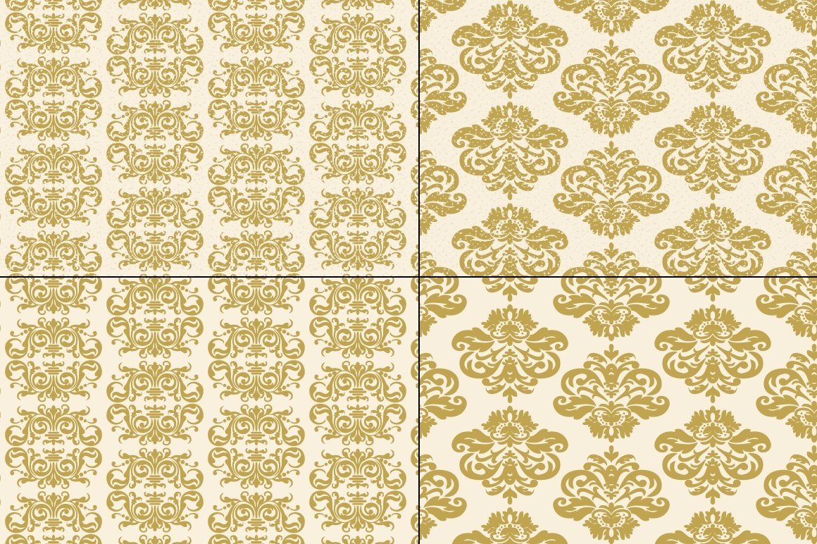 Seamless Gold Damask Patterns (148662) | Patterns | Design Bundles