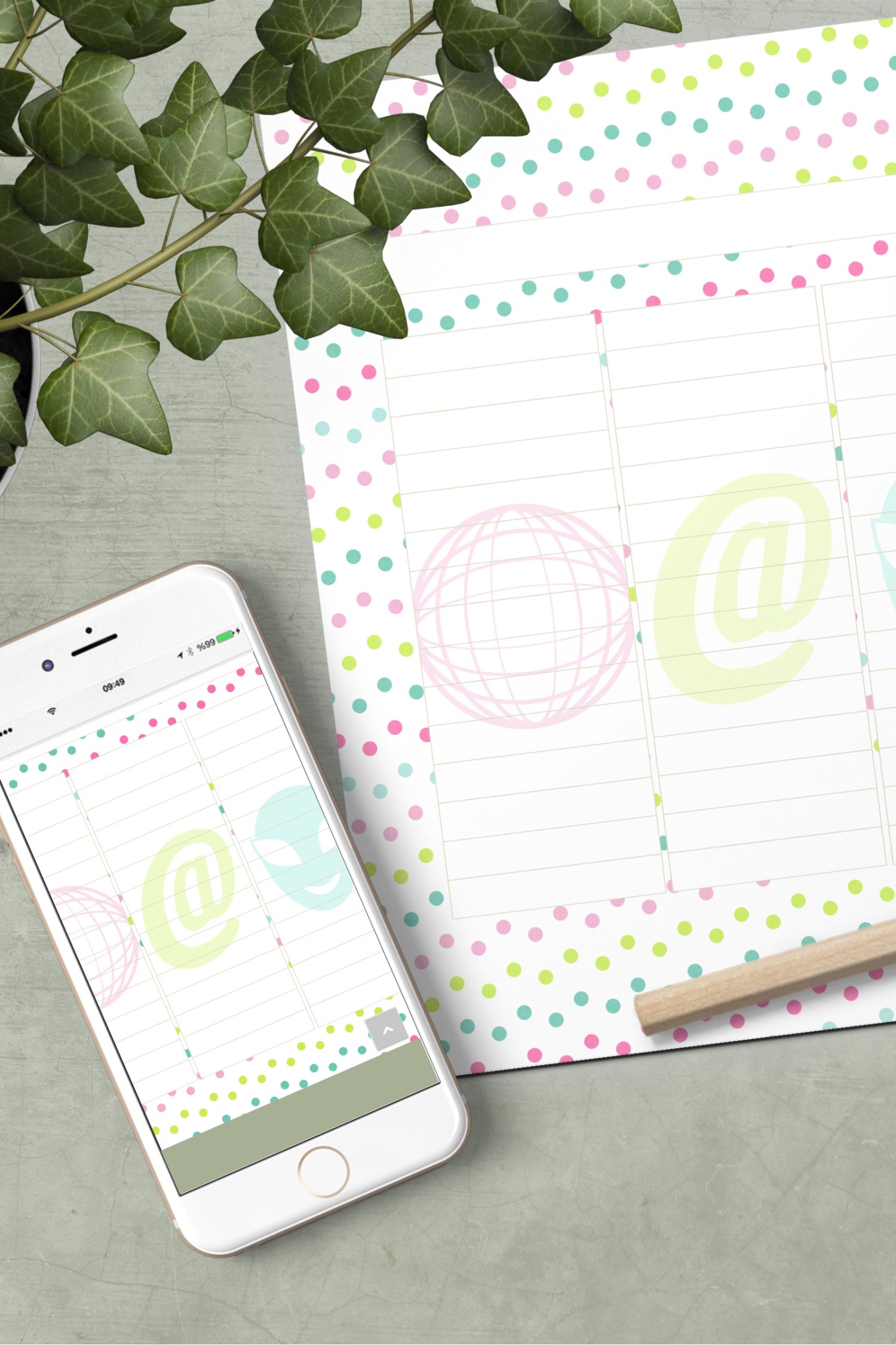 Password Tracker Colorful Dots Printable Editable PDF US A4