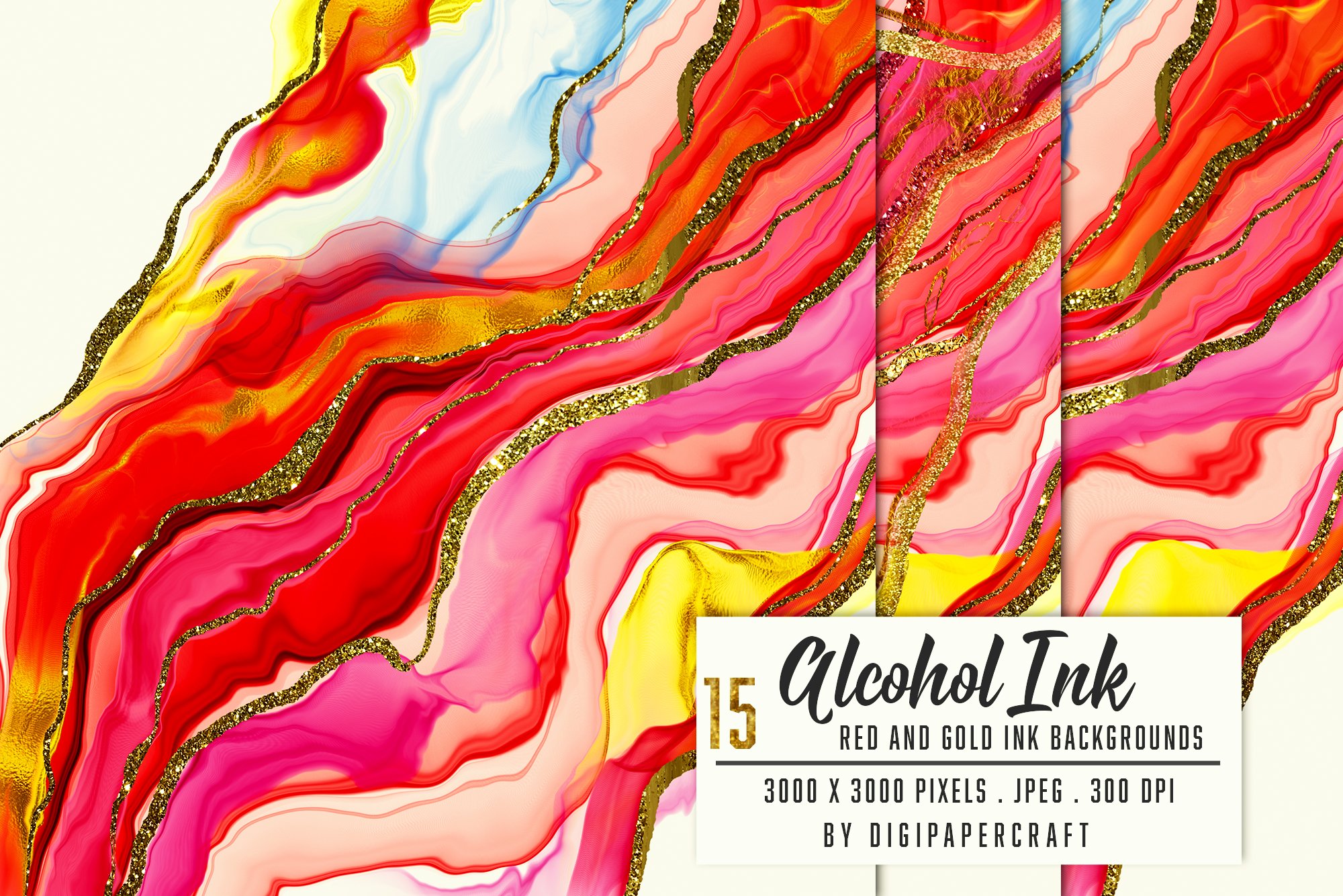 Alcohol Ink Digital Paper, Red and Gold Watercolor backdrops (898619 ...