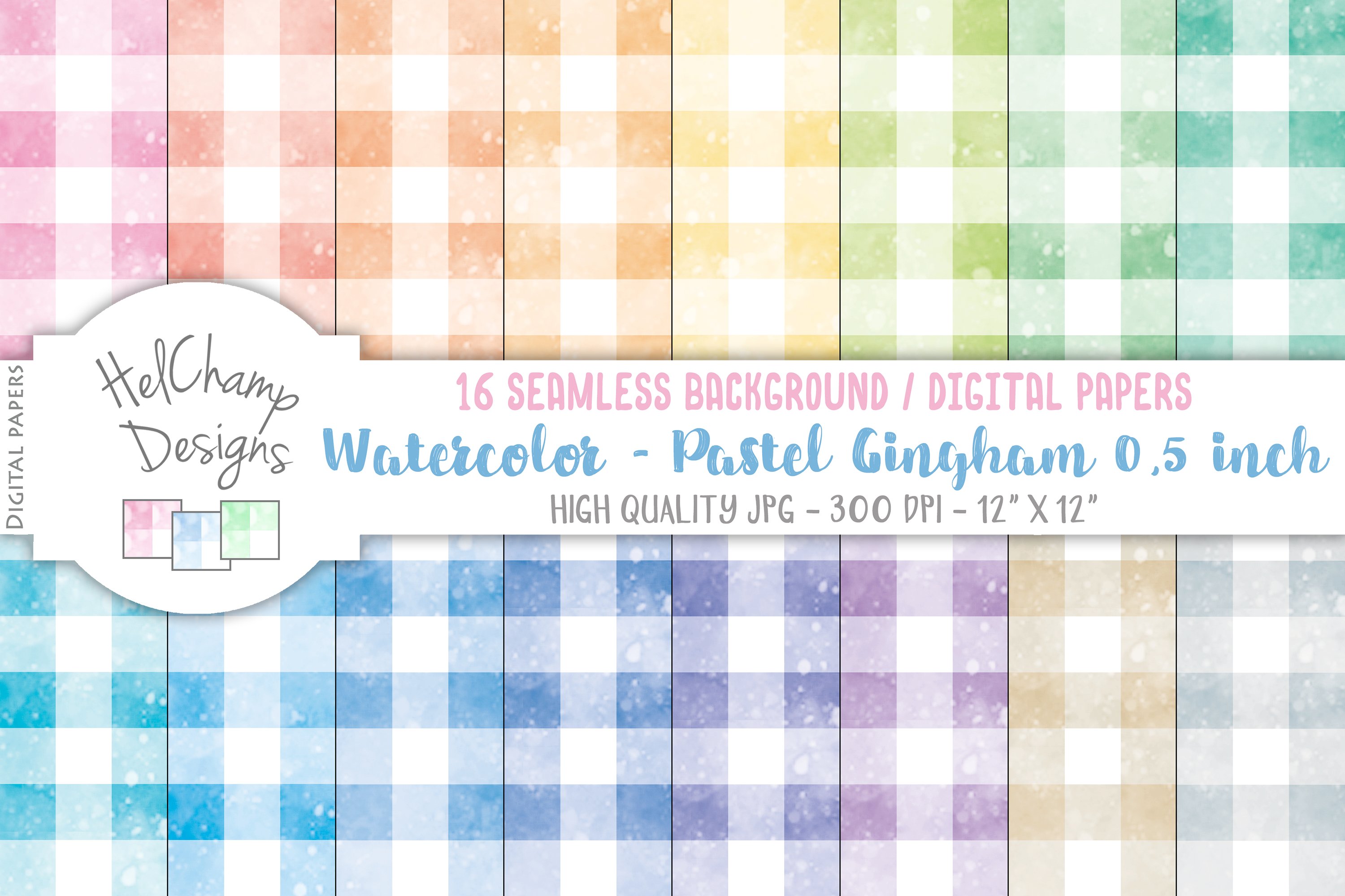 16 seamless Digital Papers - Pastel Gingham 0,5 inch - HC111 (741077 ...