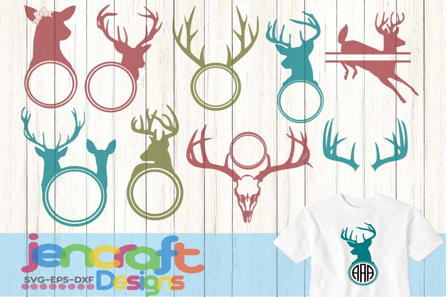 Deer Antler Hunter Monogram Frames Svg, Eps, Dxf, Png (110514) | SVGs ...