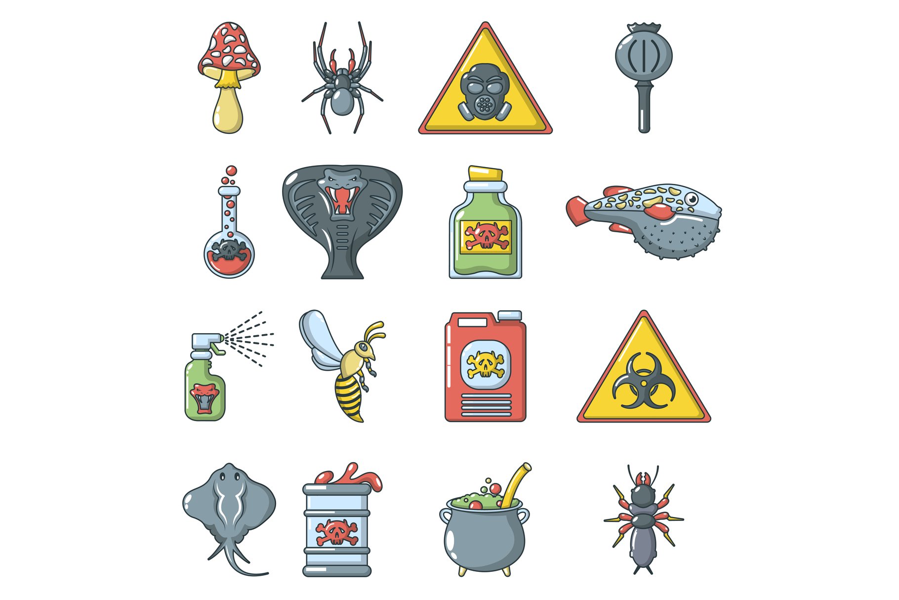 Poison danger toxic icons set, cartoon style (421778) | Icons | Design ...