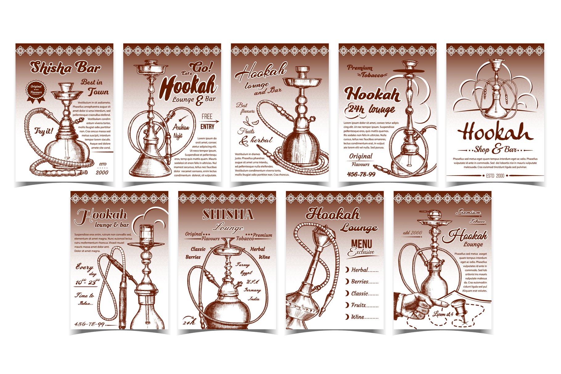 Hookah And Shisha Advertising Posters Set Vector (677654 ...