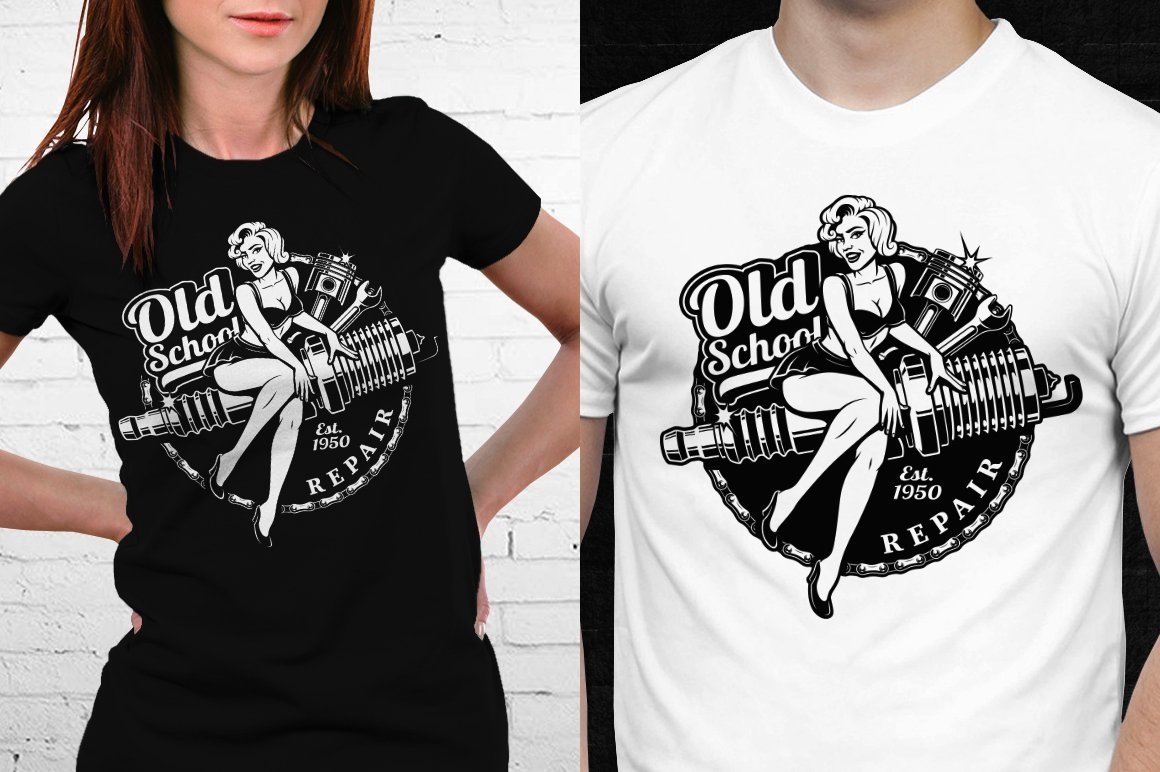 Pin up girl on spark plug. (258944) | Illustrations | Design Bundles