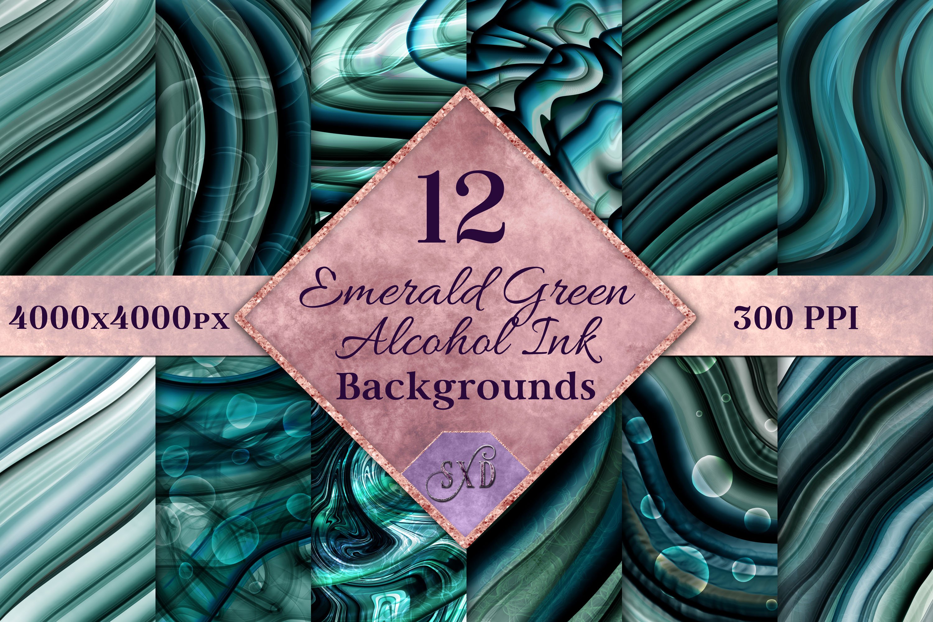 Emerald Green Alcohol Ink Backgrounds - 12 Image Set (1298443 ...