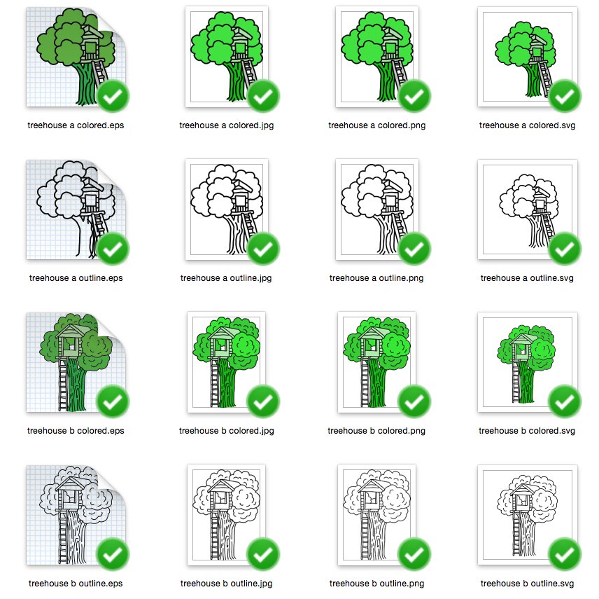 Treehouse 2 Design Outline and Colored - JPG PNG EPS SVG (201075 ...