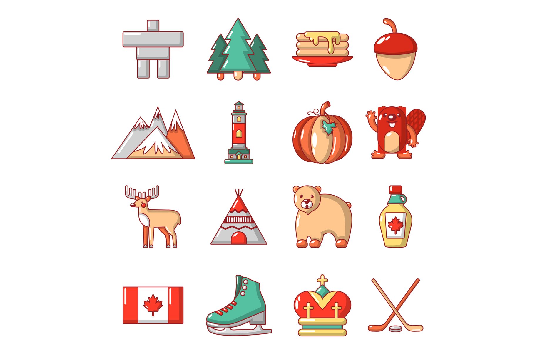 Canada travel icons set, cartoon style (373499) | Icons | Design Bundles