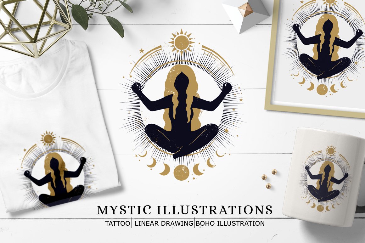 Line art illustration / esoteric illustration / yoga