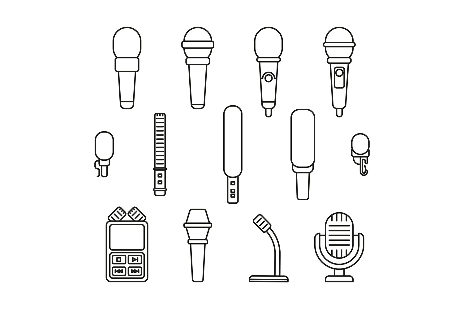 Microphones outline icons (760924) | Illustrations | Design Bundles
