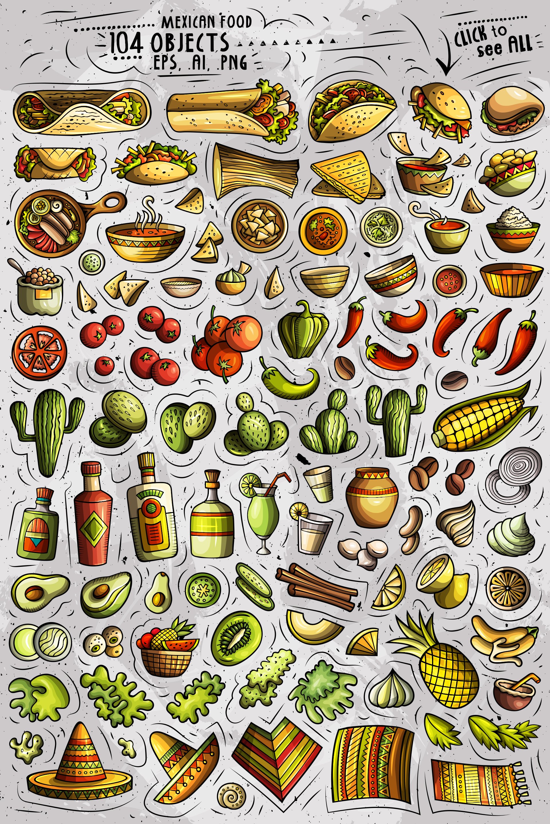 MEXICAN FOOD Cartoon Vector Objects Set (512528) | Objects | Design Bundles