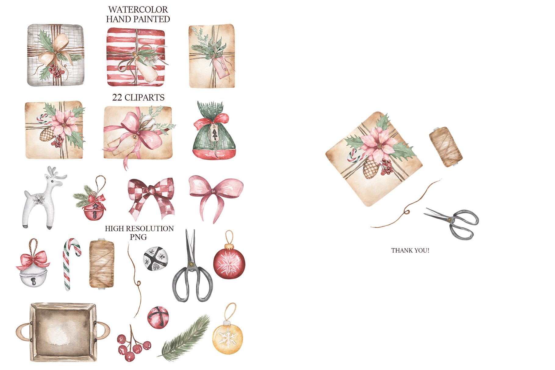 Watercolor Christmas Gift Box Set (1094168) | Elements | Design Bundles