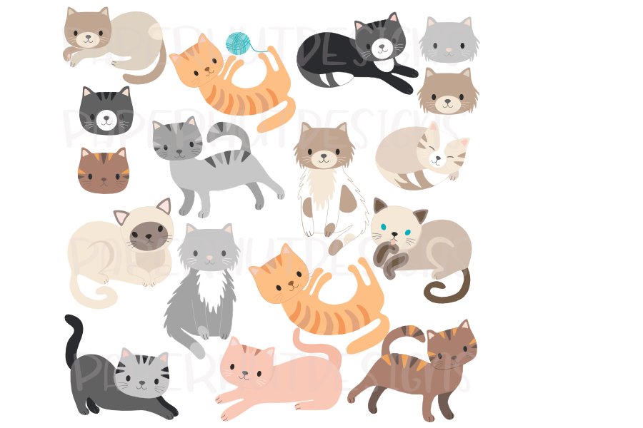 Cute Cats Clipart (476353) | Characters | Design Bundles