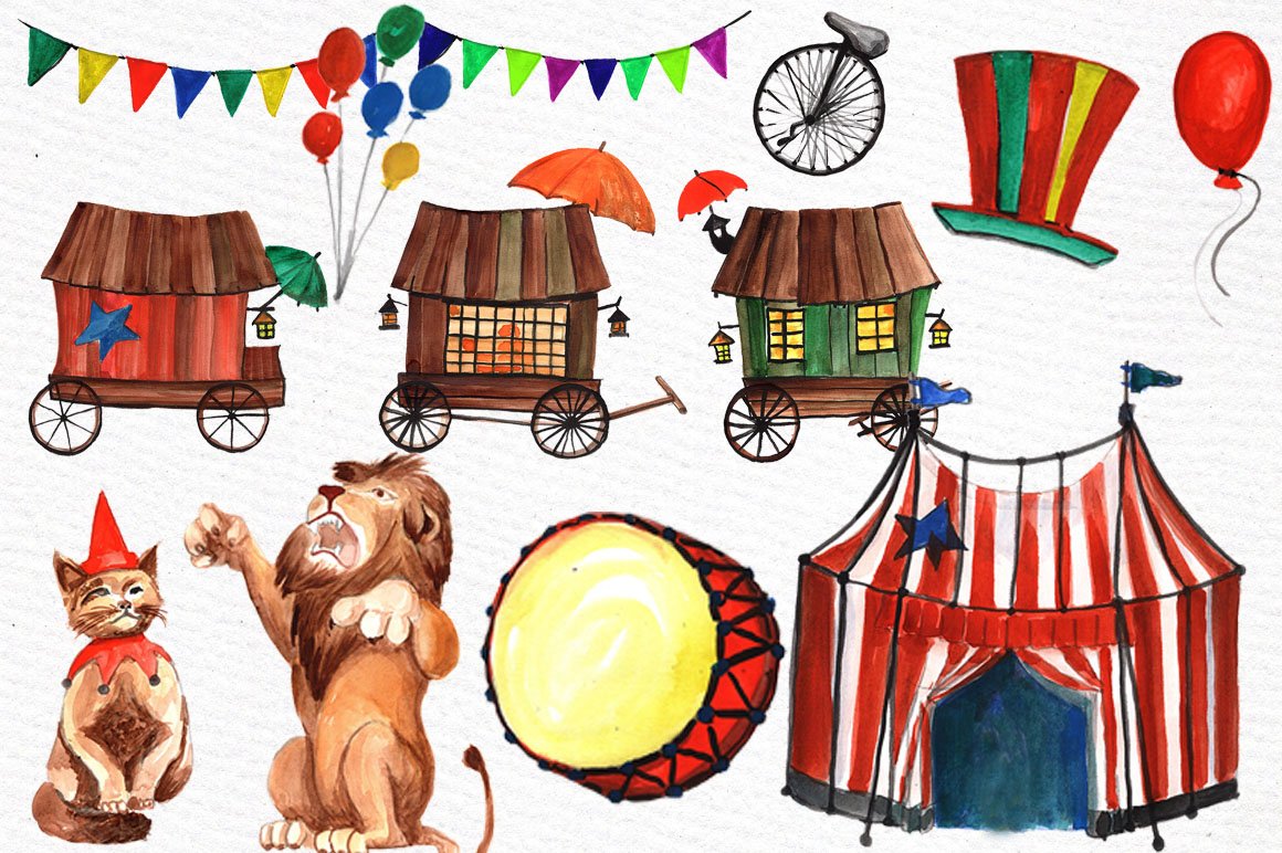 Watercolor circus clipart (23962) | Illustrations | Design Bundles