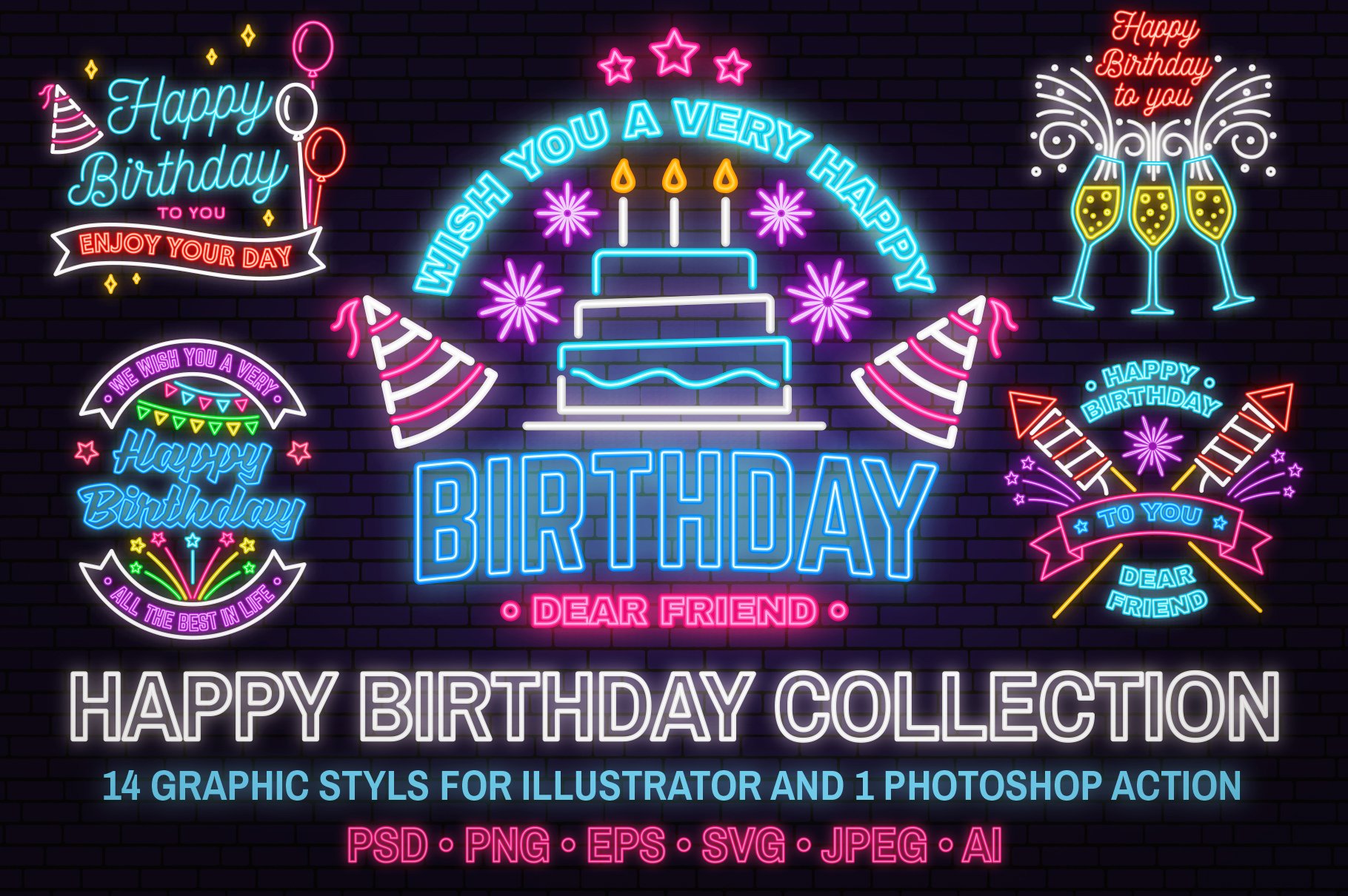Happy Birthday Neon Collection (1056139) | Customizable Templates ...