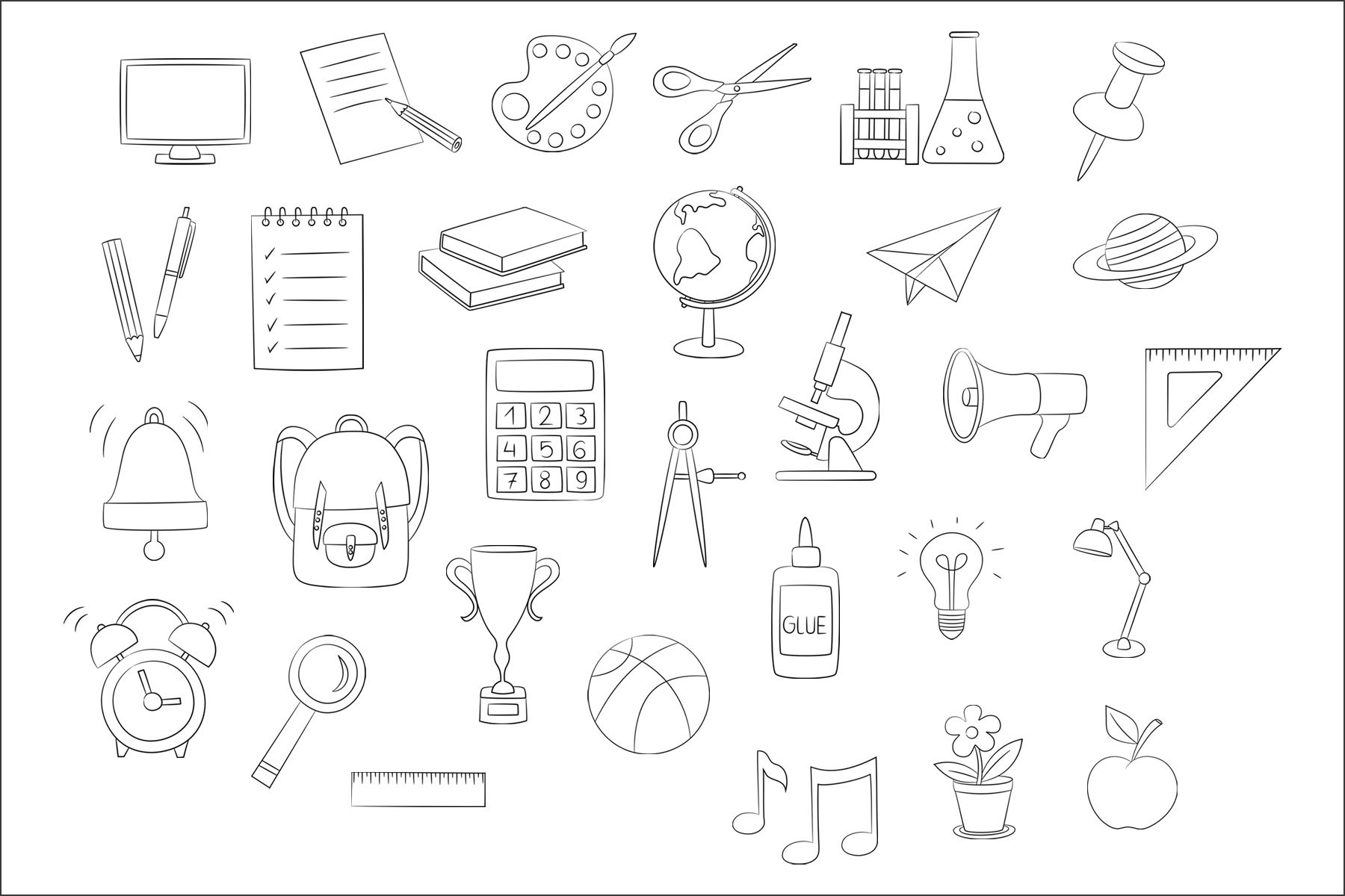 School Icons Clip Art Hand Drawn Line Art Design (843913 ...
