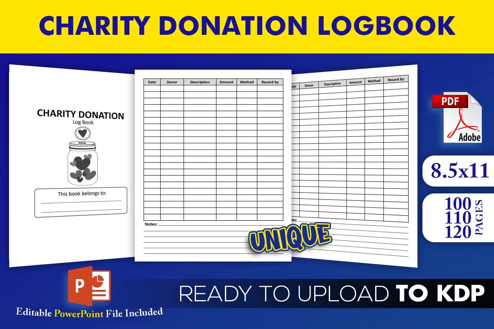 Charity Donation Log Book KDP Interior Editable ppt Template (869255 ...