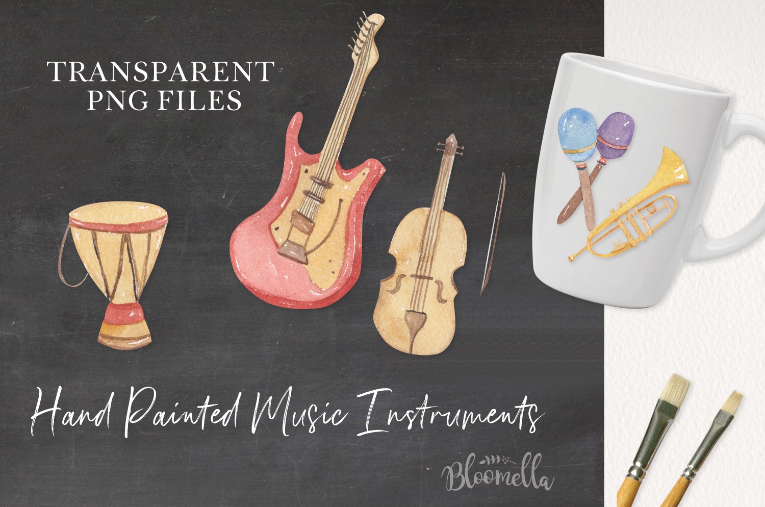 Music Watercolor 8 Elements Musical Tunes Fun Instruments